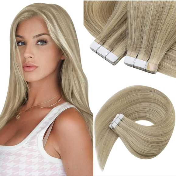 Hair | Human Hair Tape In Hair Extensions Blonde Highlight Tape In ...